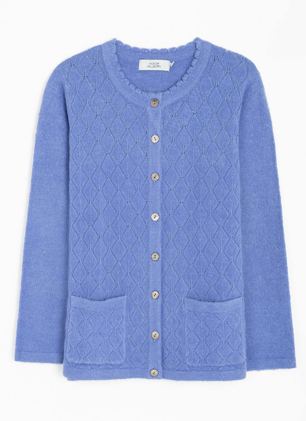 Diamond Cable Knit Round Neck Cardigan | EWM