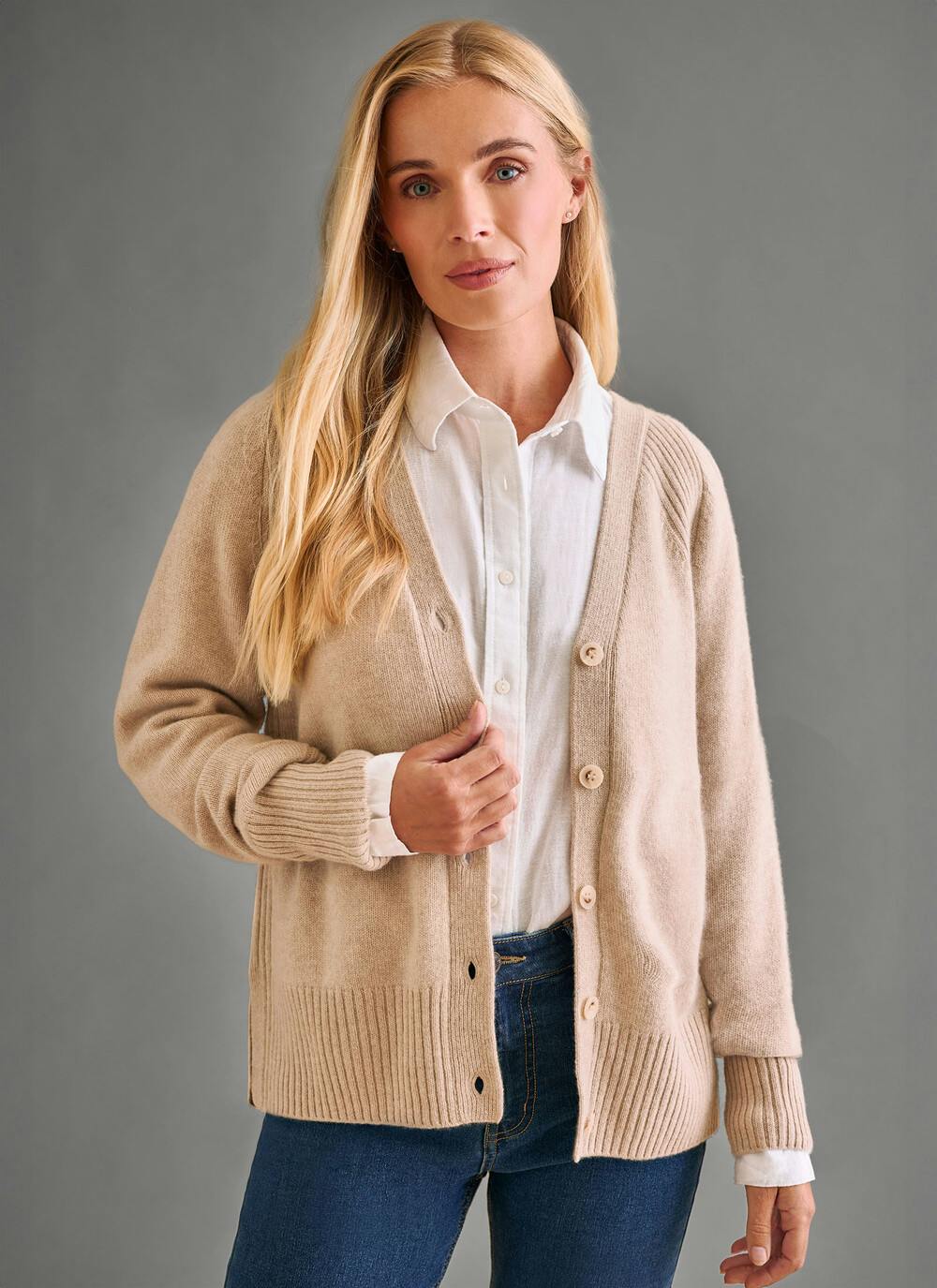 Pure Cashmere Rib V Neck Cardigan | EWM