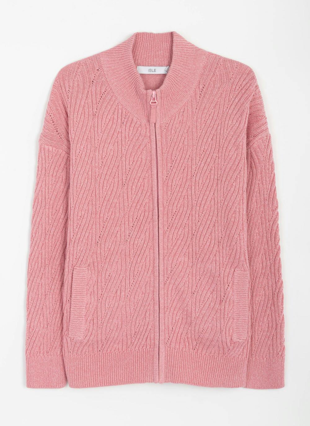 Pure Cotton Cable Zip Up Cardigan | EWM