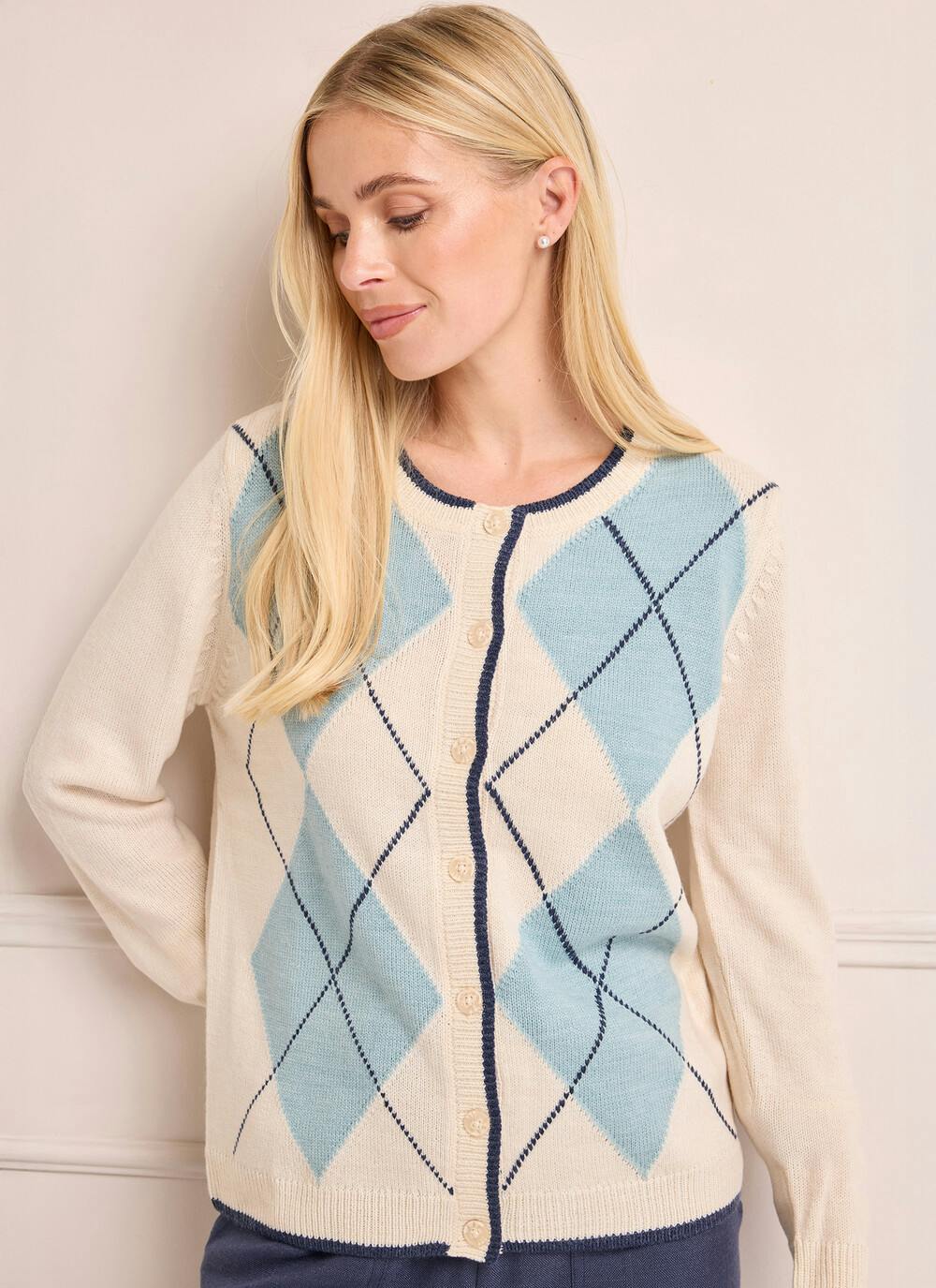 Argyle Contrast Trim Cardigan | EWM