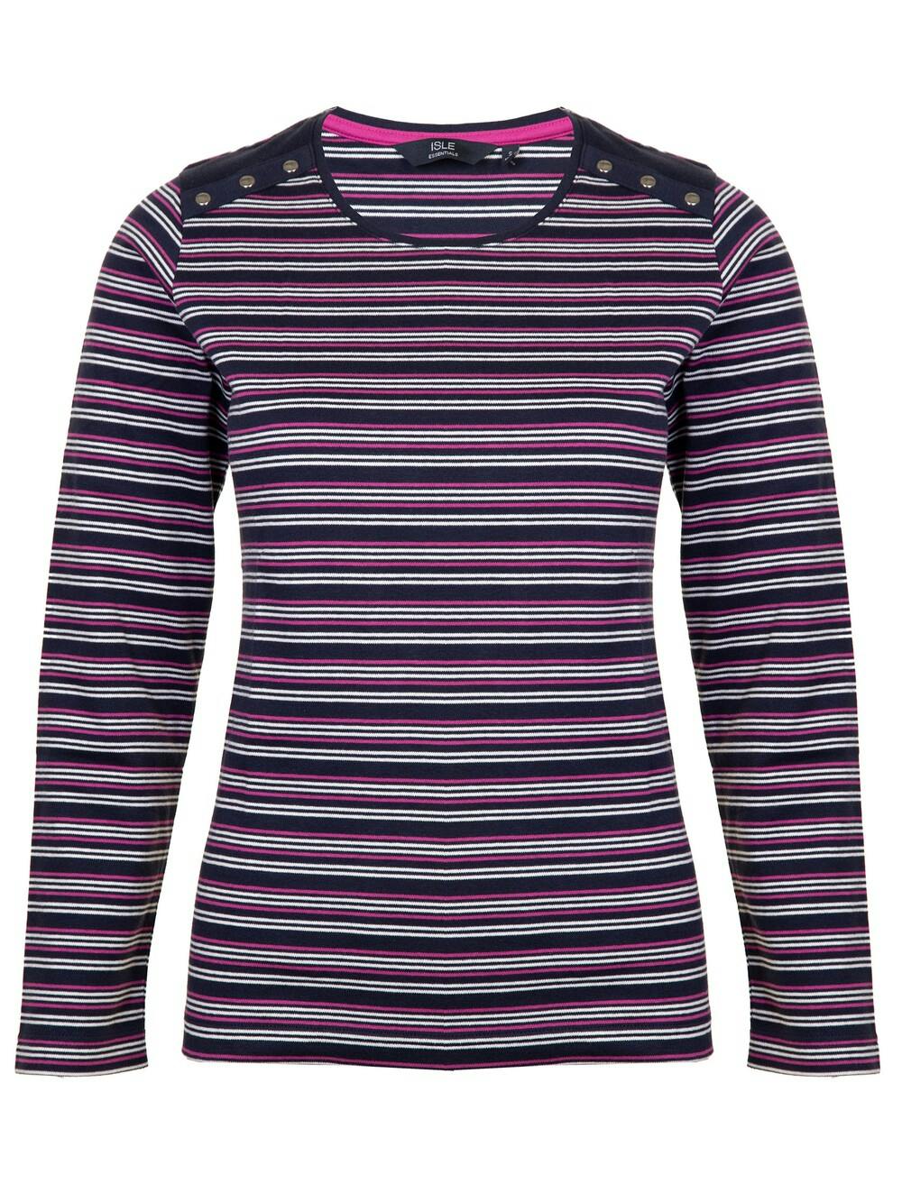 Stripe Button Shoulder Top | EWM