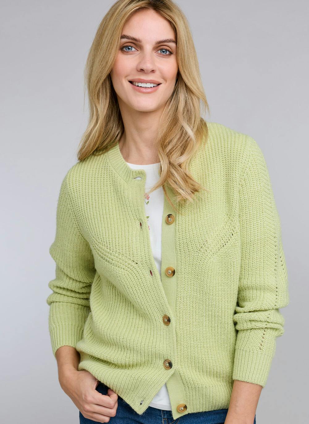 Ribbed Crew Neck Cardigan | EWM