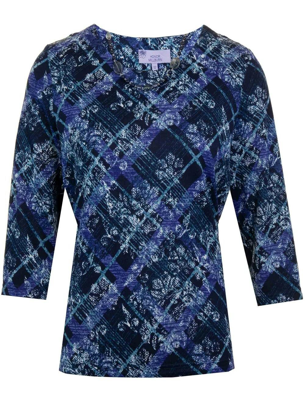 Female Honor Millburn 3/4 Sleeve Print Top with Necklace | Min Purple ...