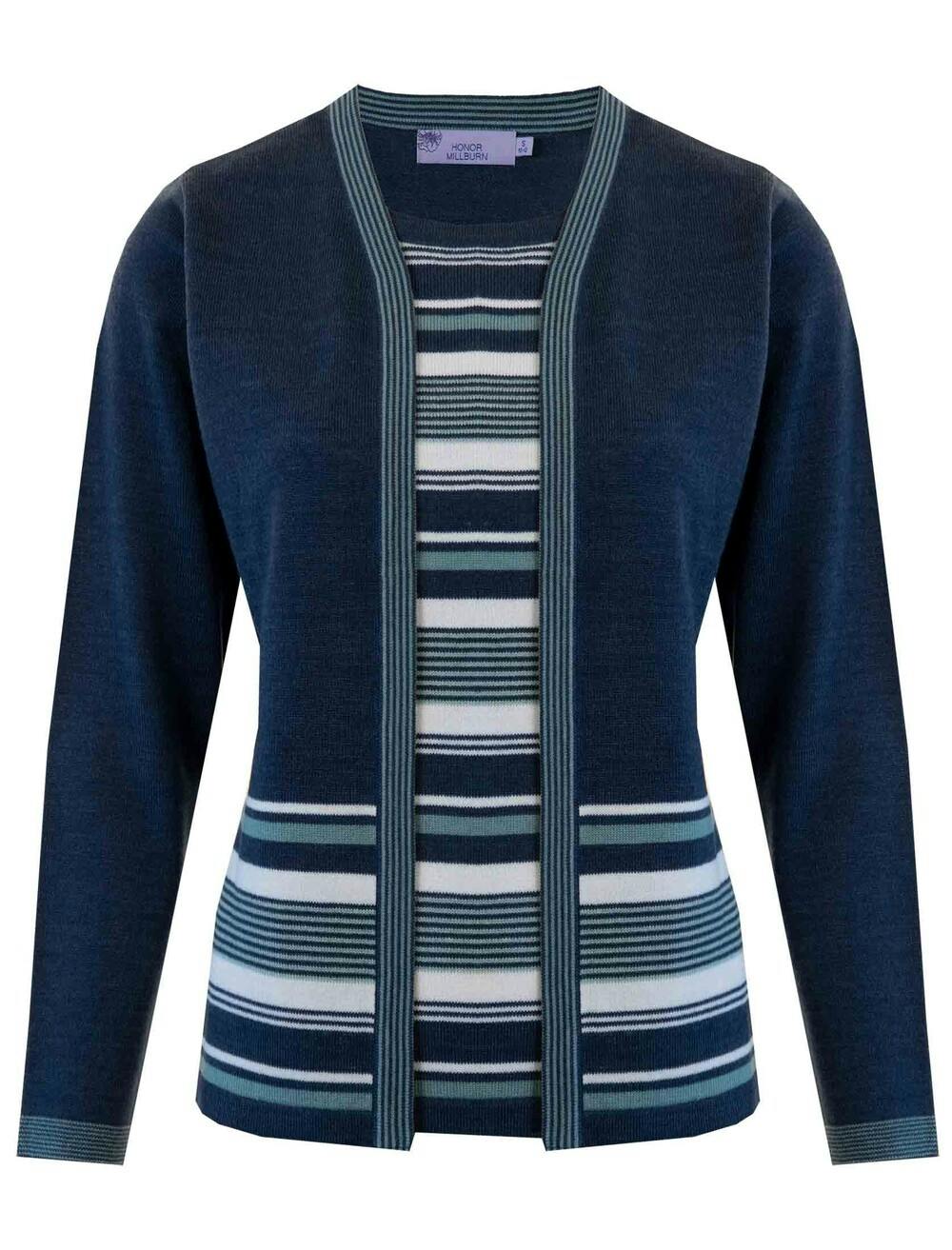 Female Honor Millburn 2 in 1 Cardigan with Stripe Insert | Dark Blue ...