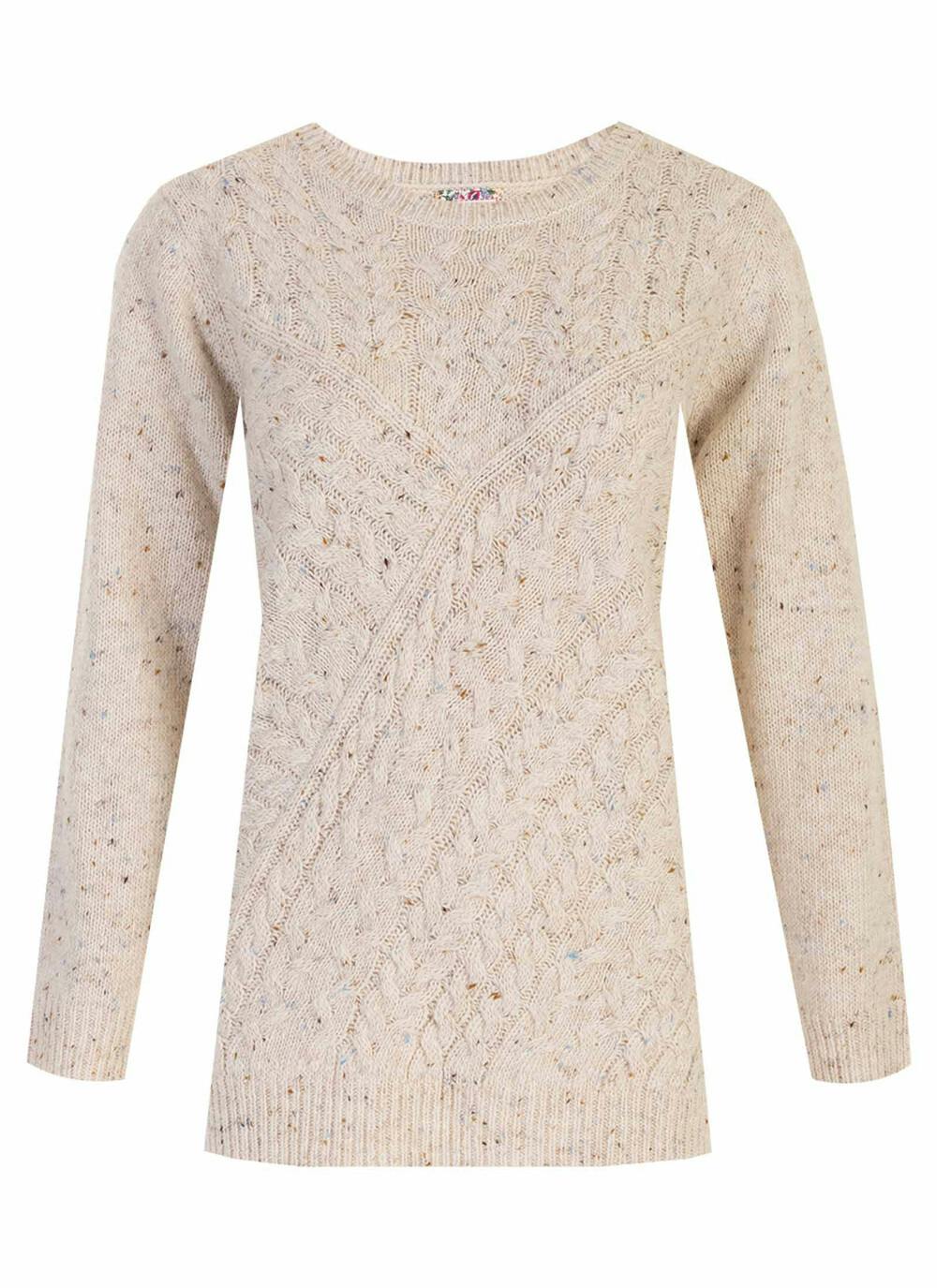 Female Country Rose Crew Neck Cable Jumper | Light Beige | EWM | EWM